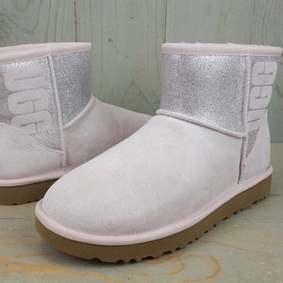 UGG | Shoes | Ugg Classic Mini Sparkle Pink Logo Mini Boots Nib | Poshmark